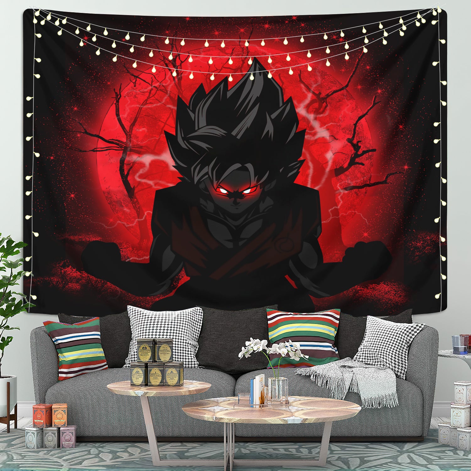 Goku Saiyan Tapestry Room Decor - Evil Moonlight Theme - AnimeBape