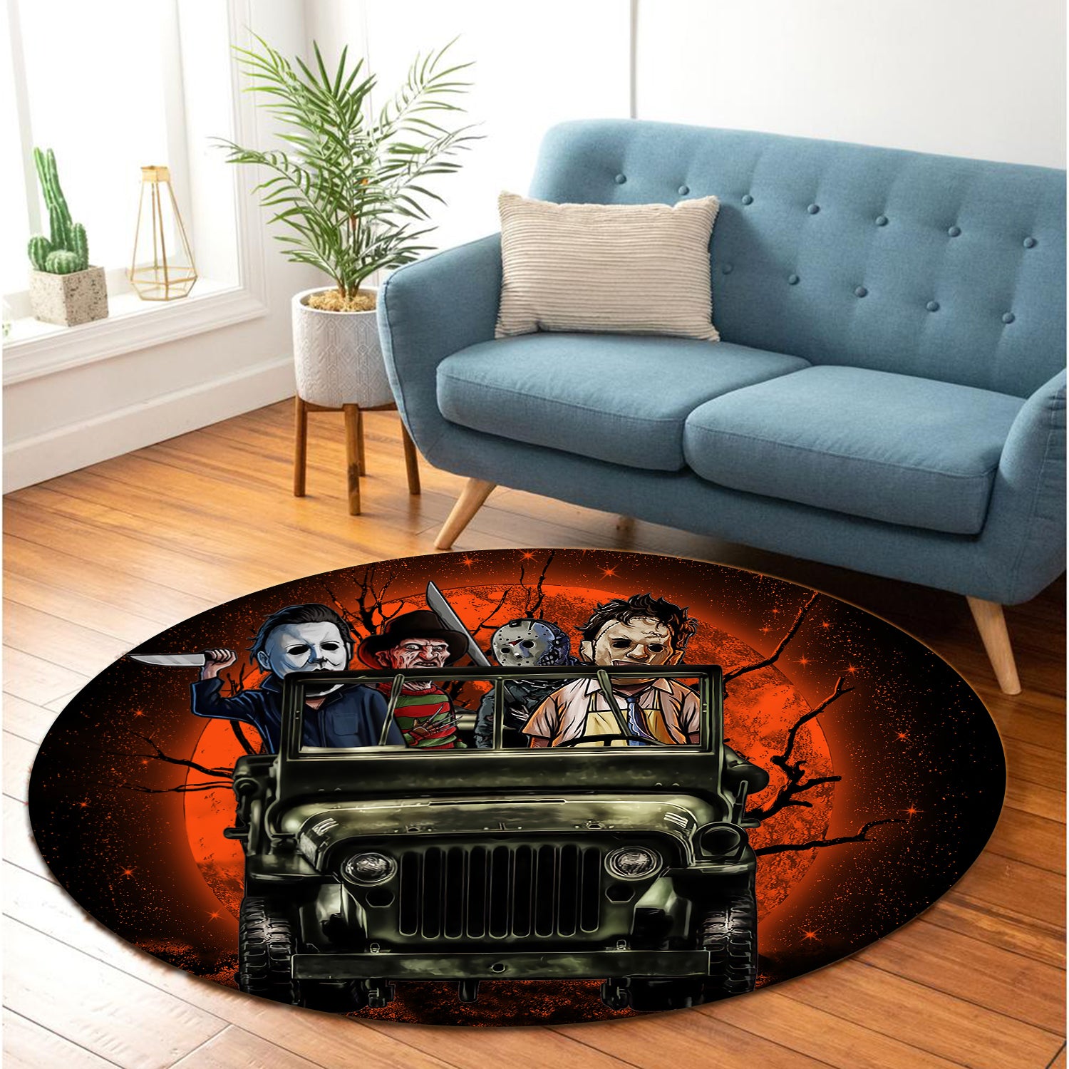 Halloween Horror Movie Jeep Rug for Bedroom Living Room Decor - AnimeBape
