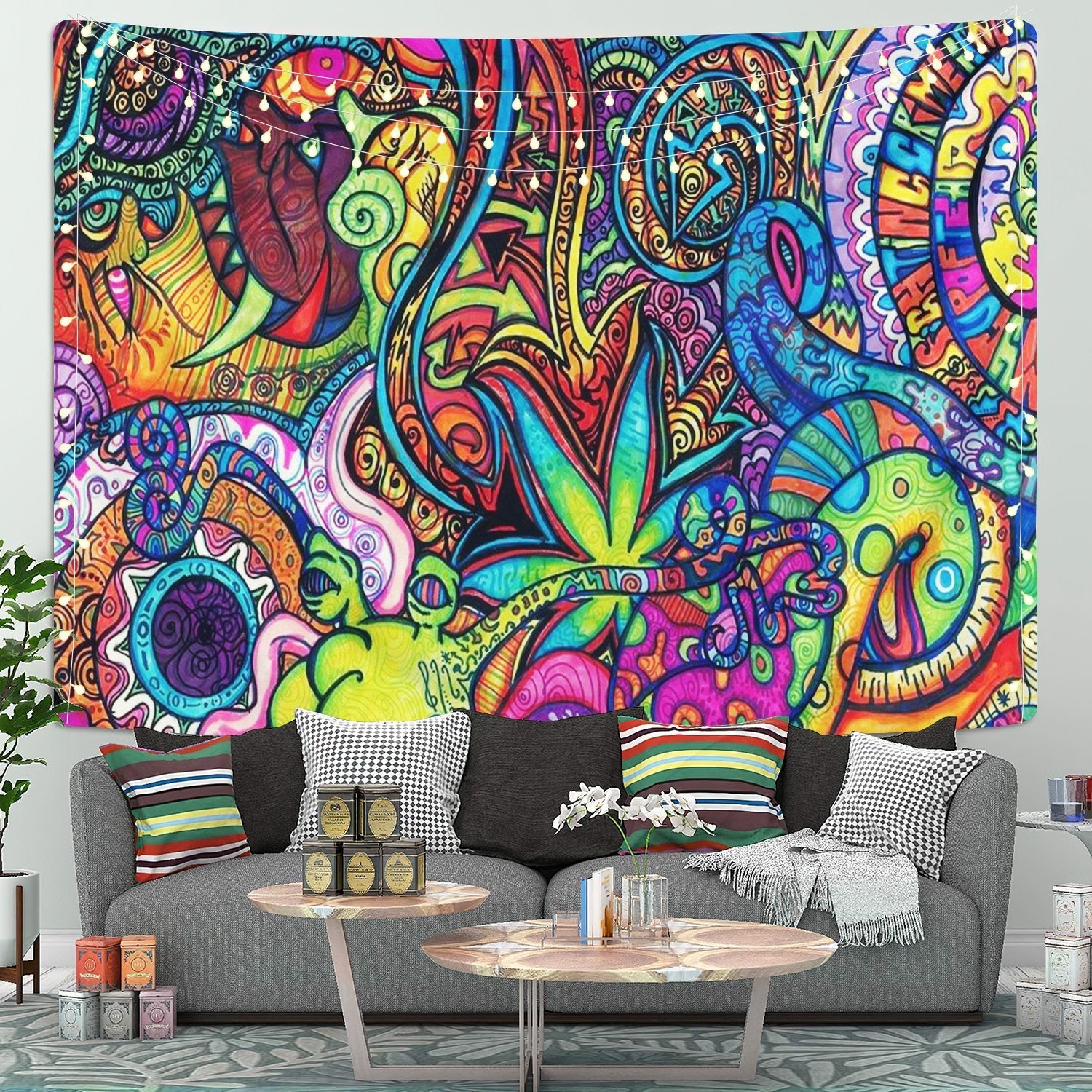 Psychedelic Hippie Abstract Tapestry for Bohemian Room Decor - AnimeBape