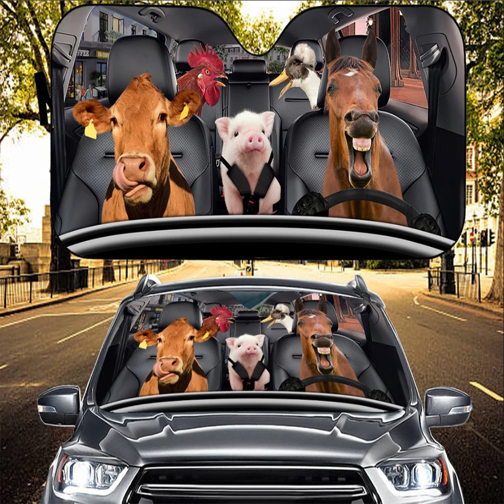 Farm Animal Car Sunshades - Horse Chicken Cow Pig Family Auto Shades ...