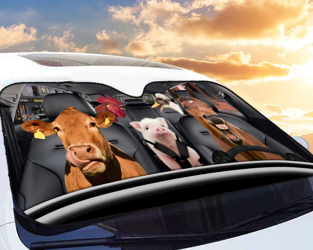 Farm Animal Car Sunshades - Horse Chicken Cow Pig Family Auto Shades ...