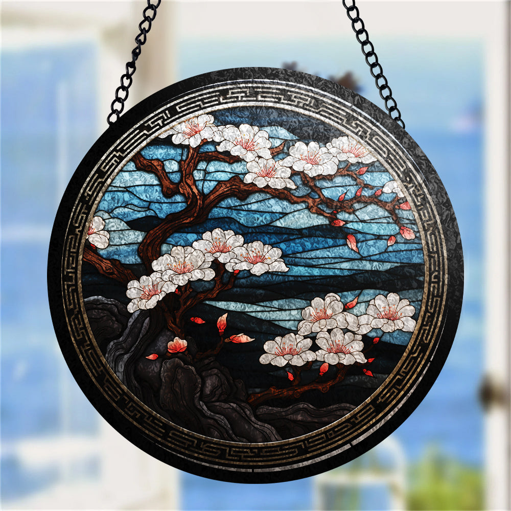 Japan Sakura Round Stained Glass Suncatcher for Window - AnimeBape