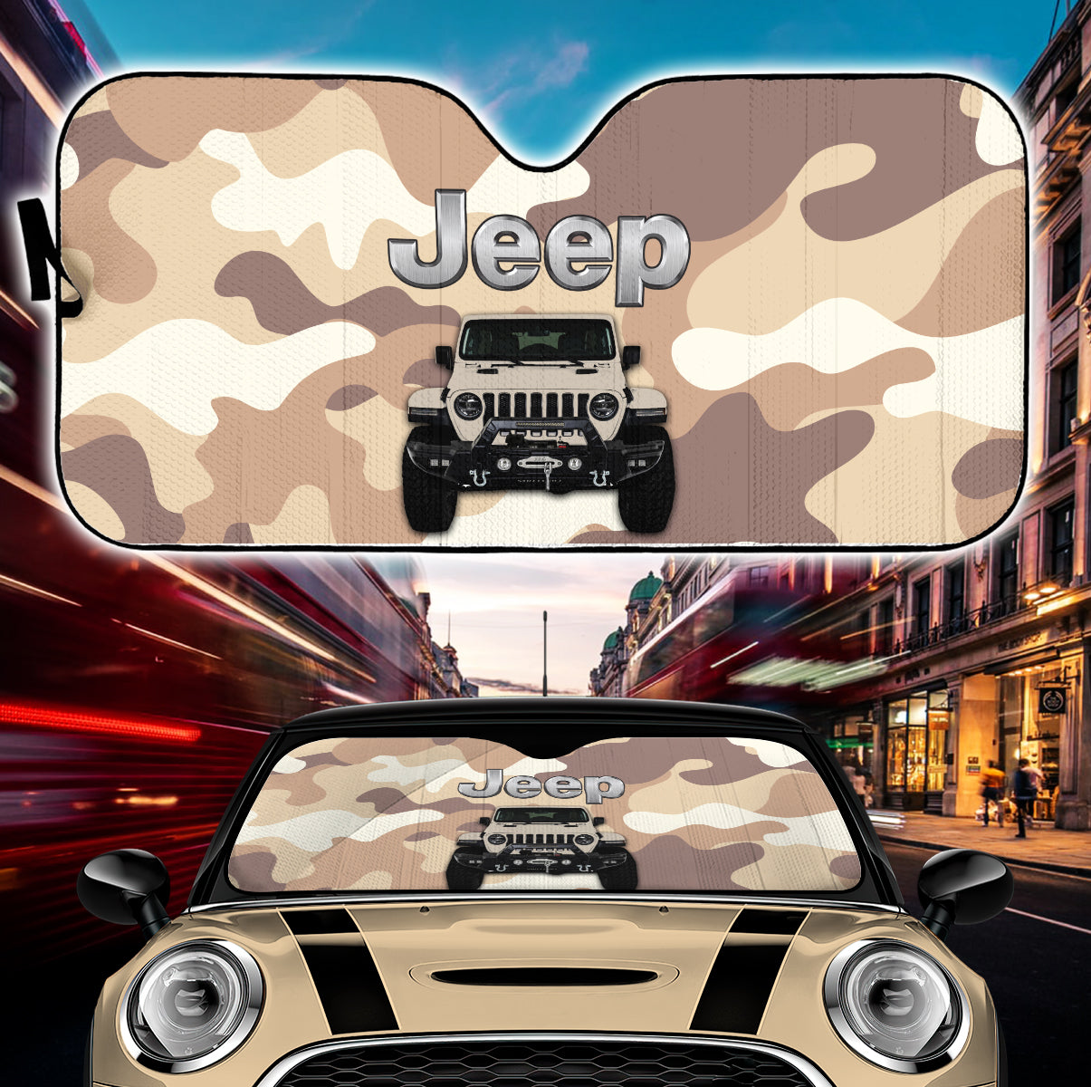 Camo Jeep Auto Sunshades - Cream Color Car Protection Shields - AnimeBape