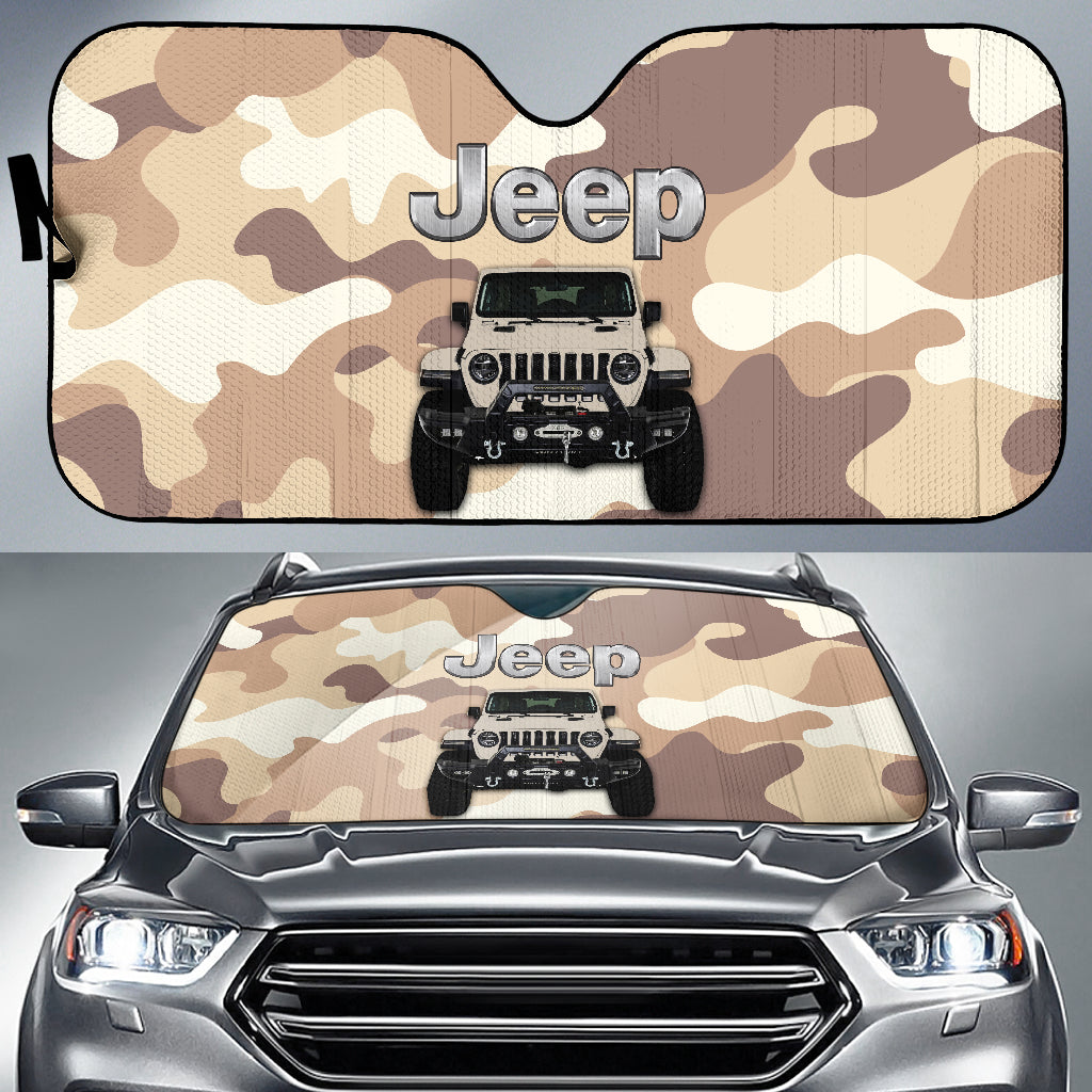 Camo Jeep Auto Sunshades - Cream Color Car Protection Shields - AnimeBape