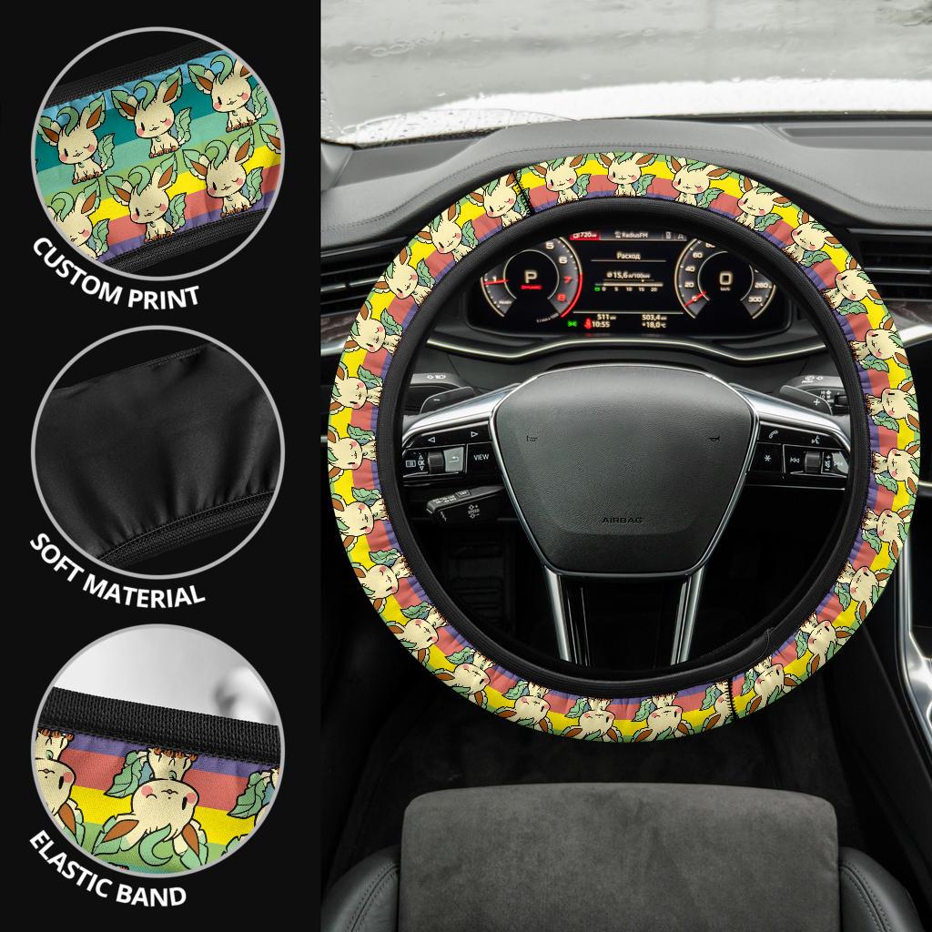 Leafeon Pokemon Anime-Themed Car Steering Wheel Protector Cover - AnimeBape