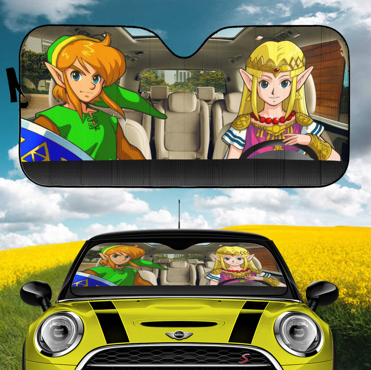 Zelda Link Classic Car Auto Sunshades - Legend of Zelda Theme - AnimeBape