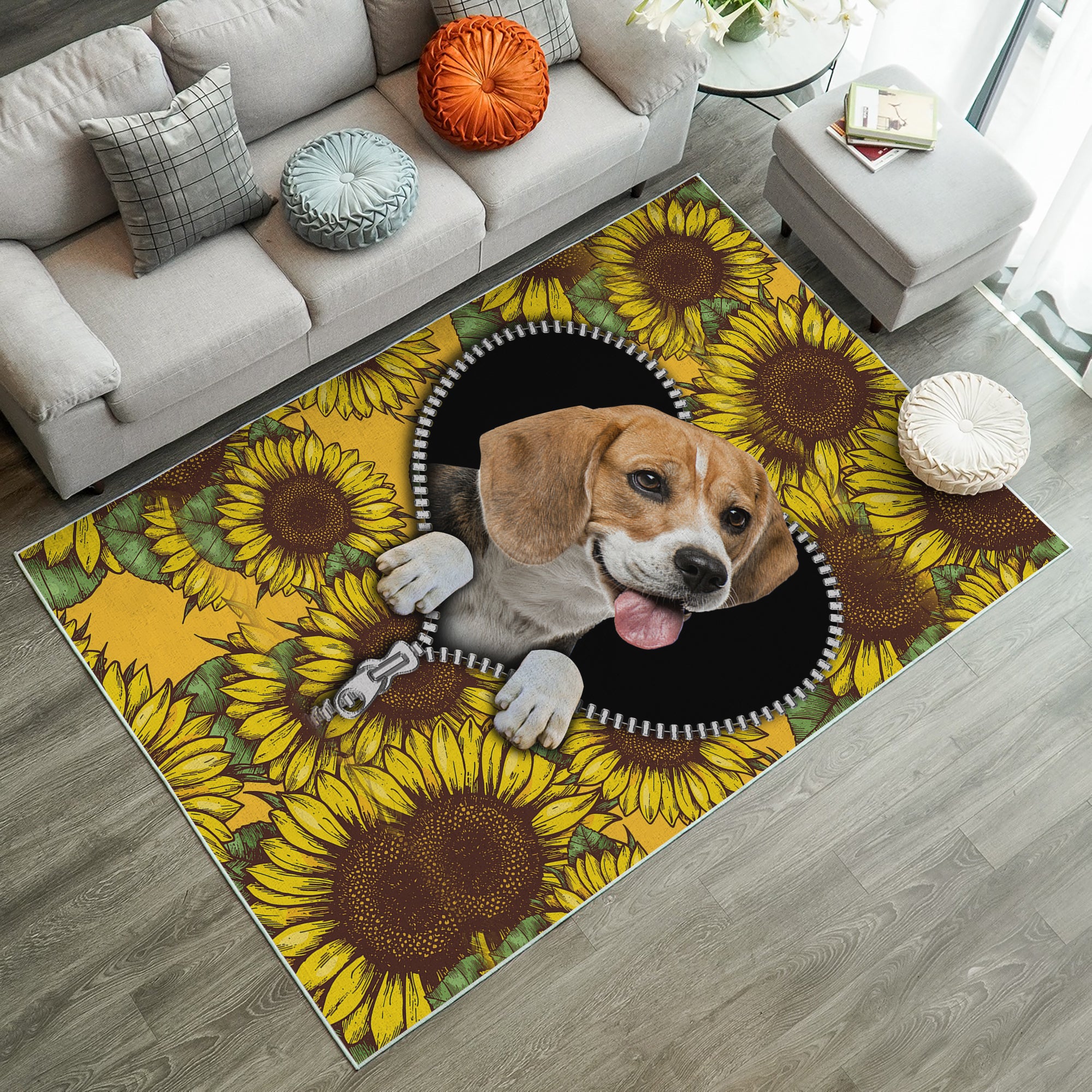 Beagle Sunflower Decorative Zipper Rug Carpet for Home Room Decor ...