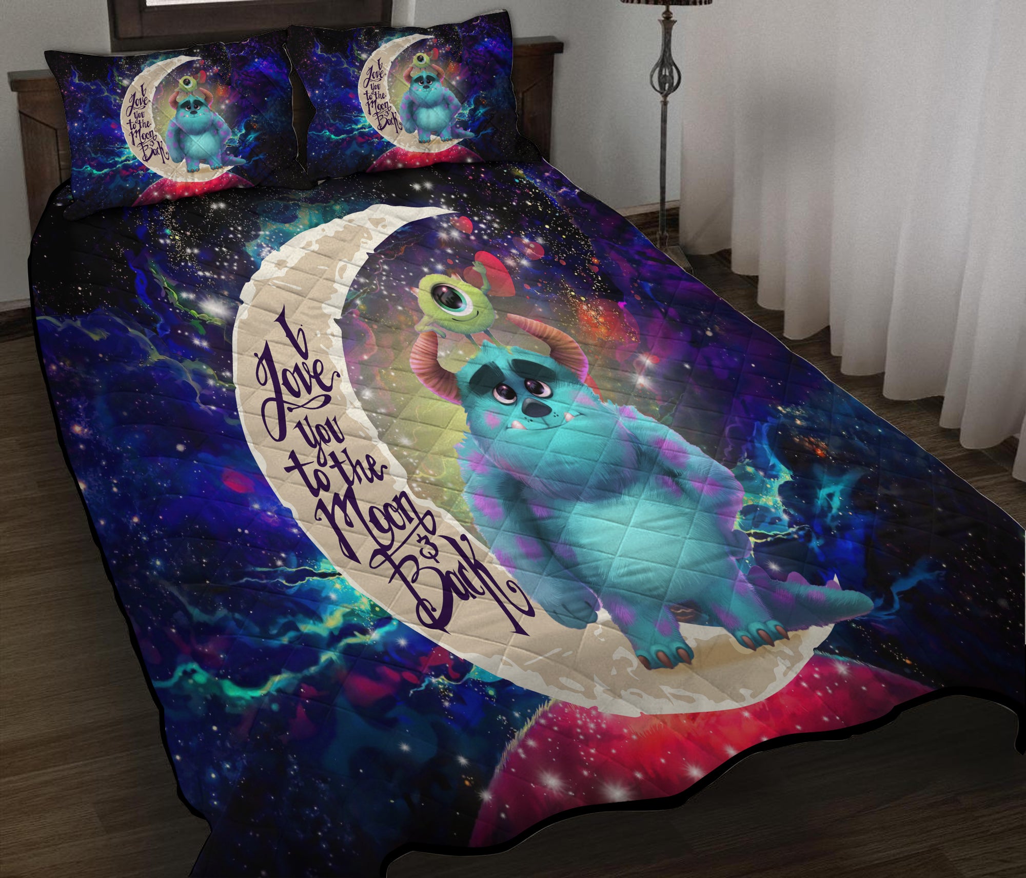 Monster Inc Sully Mike Love You To The Moon Quilt Bed Set - AnimeBape