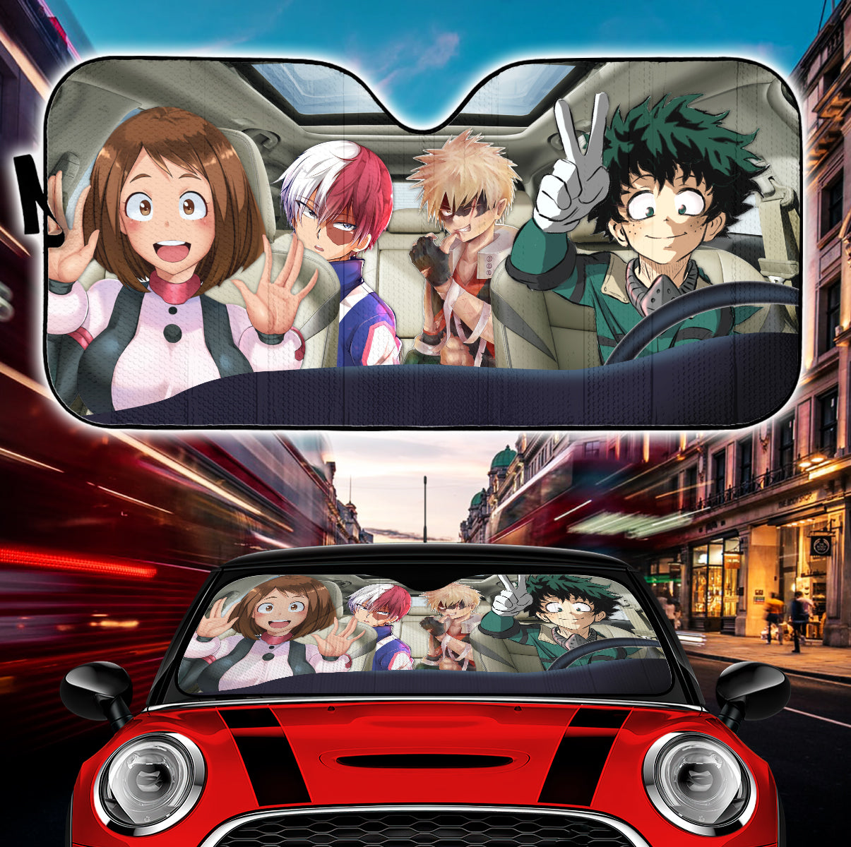 My Hero Academia Car Sunshades - Izuku Uraraka Bakugou Todoroki - AnimeBape
