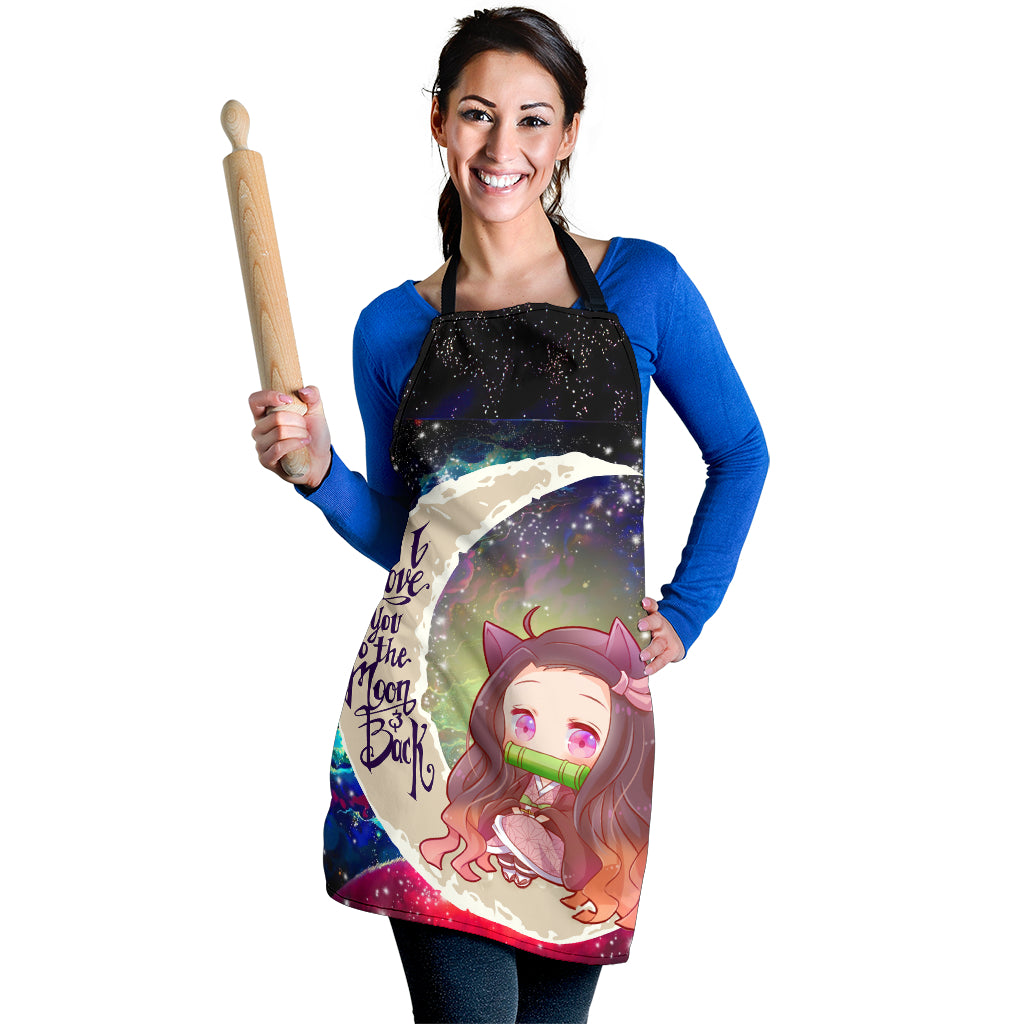 Demon Slayer Nezuko Love You To The Moon Galaxy Custom Apron - AnimeBape