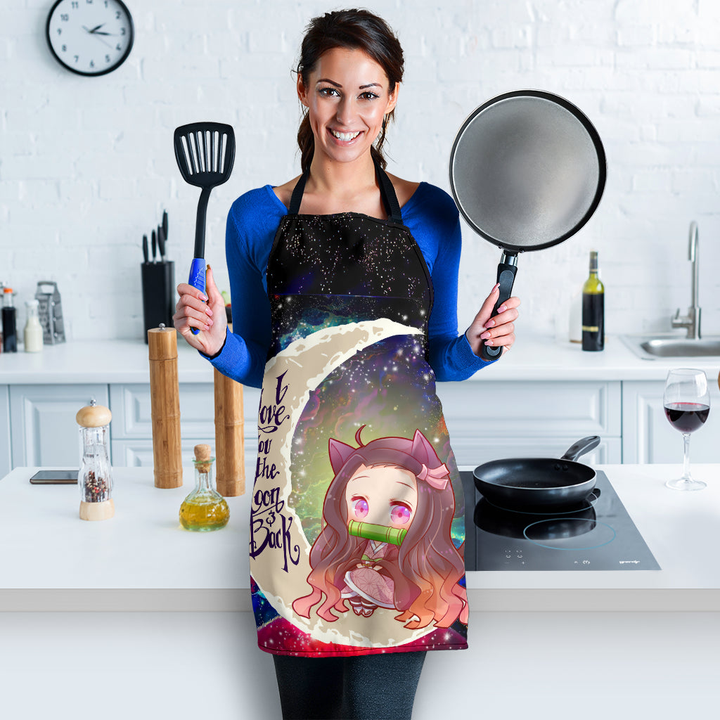 Demon Slayer Nezuko Love You To The Moon Galaxy Custom Apron - AnimeBape