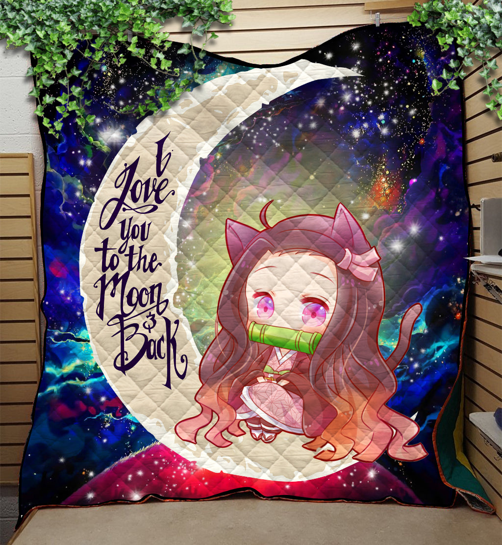 Demon Slayer Nezuko Love You To The Moon Galaxy Quilt Blanket - AnimeBape