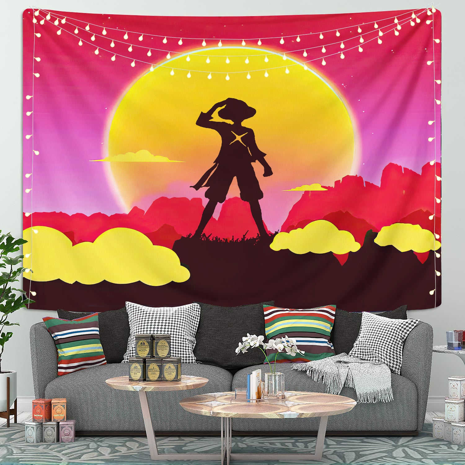 Anime One Piece Luffy Sunset Wall Hanging Tapestry Room Decor - AnimeBape