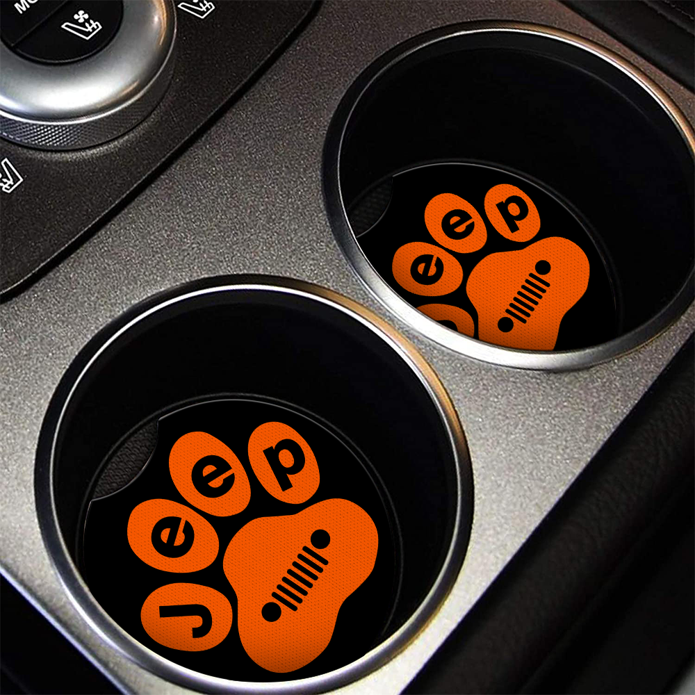 Orange Jeep Paw Print Car Coasters for Auto Cup Holders - AnimeBape
