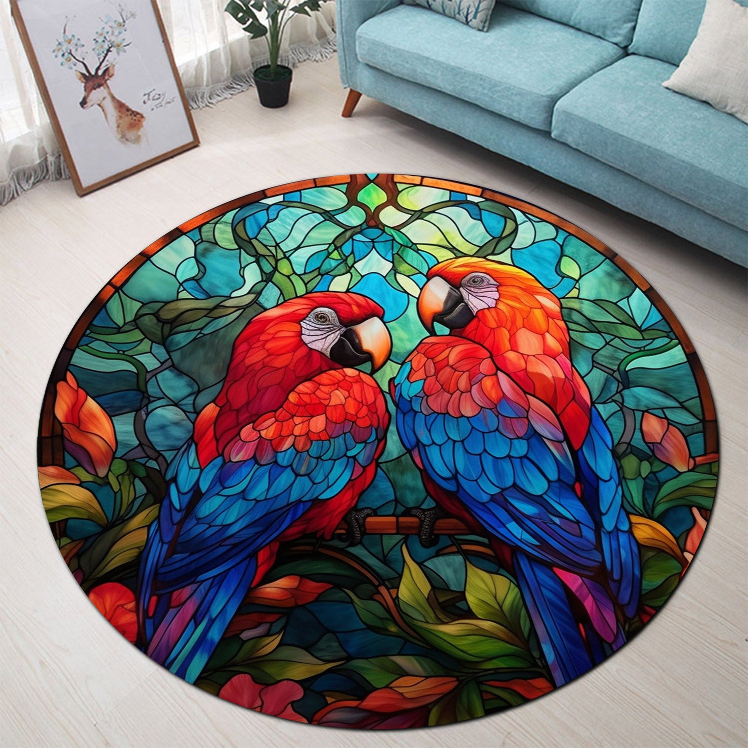 Parrot Couple Stained Glass Rug for Bedroom Living Room Home Decor ...