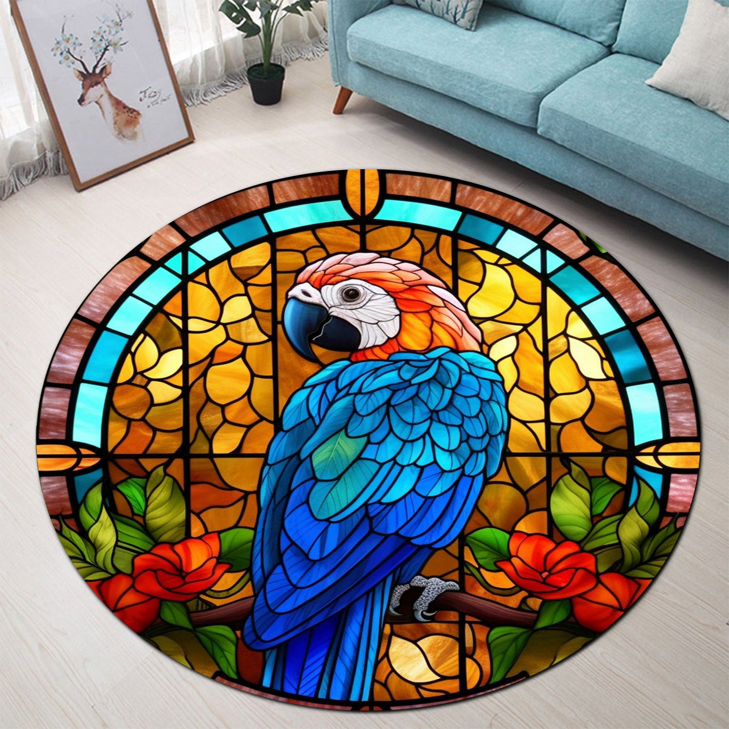 Parrot Stained Glass Round Rug for Bedroom Living Room Home Decor ...