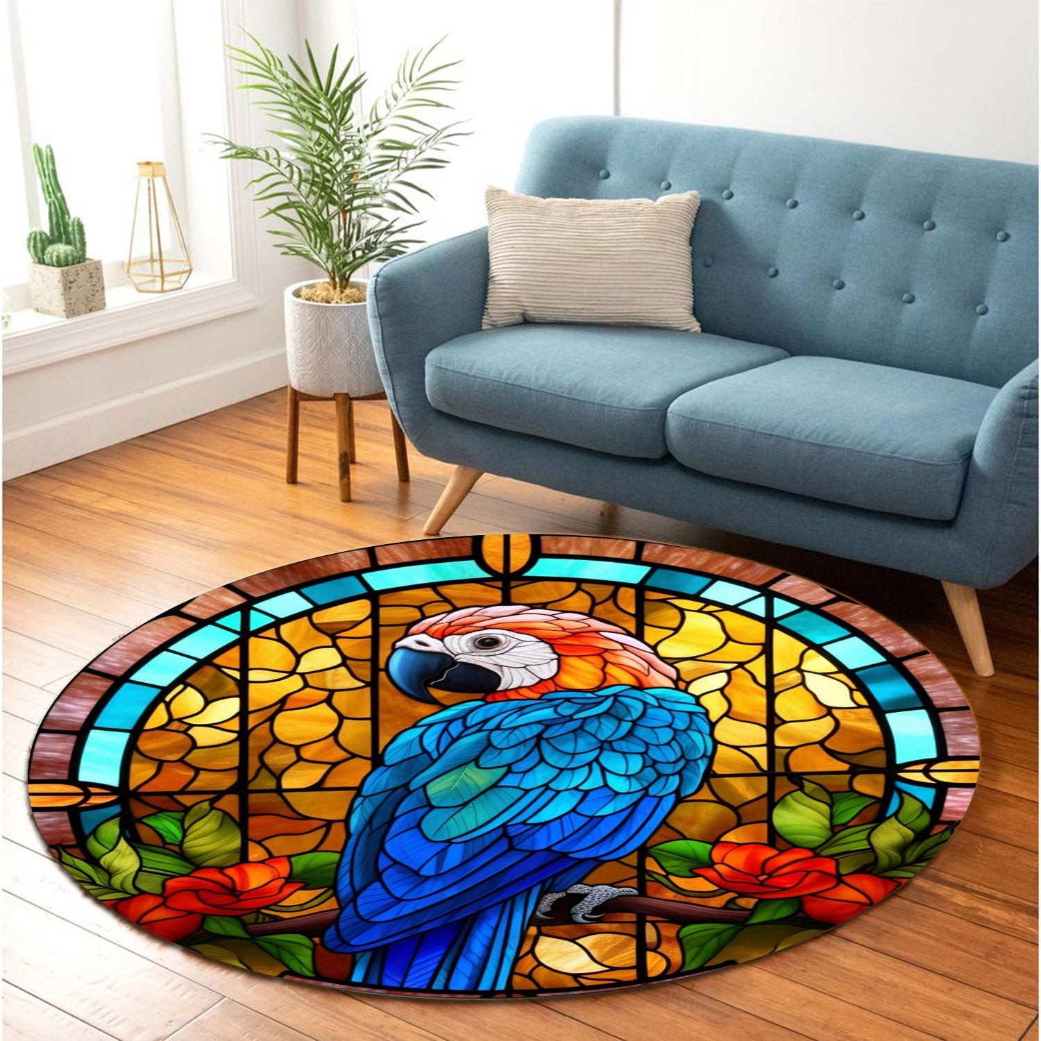 Parrot Stained Glass Round Rug for Bedroom Living Room Home Decor ...