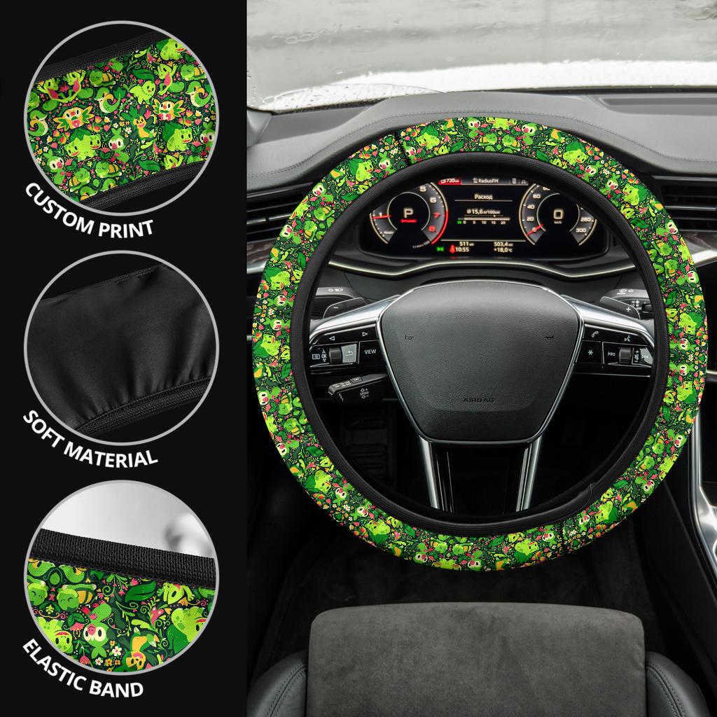 Pokemon Grass Green Patterned Custom Steering Wheel Cover - AnimeBape