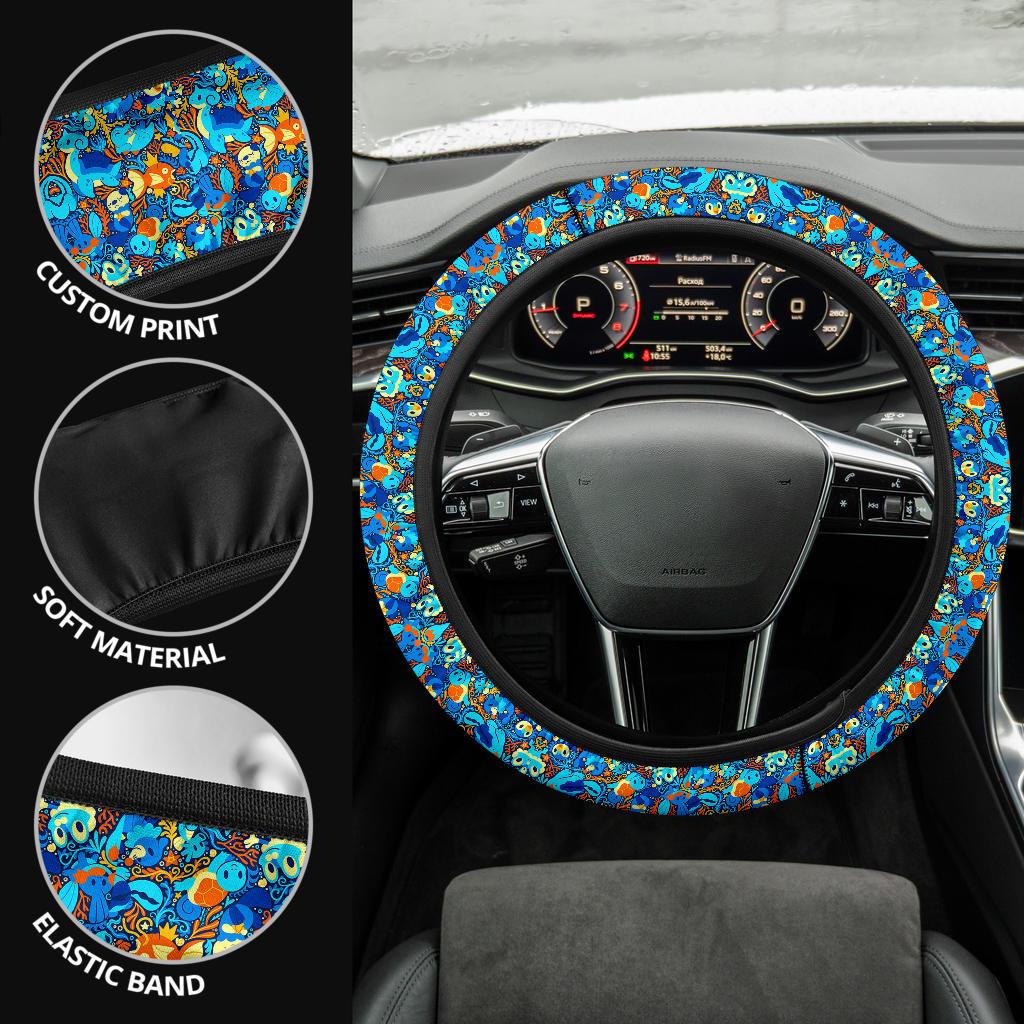 Pokemon Water Blue Pattern Car Steering Wheel Cover - AnimeBape