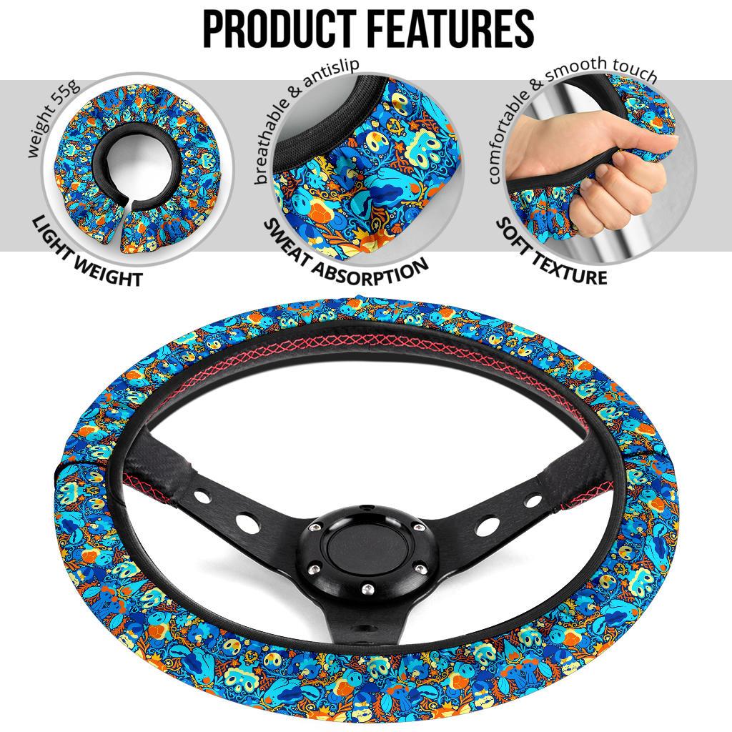 Pokemon Water Blue Pattern Car Steering Wheel Cover - AnimeBape
