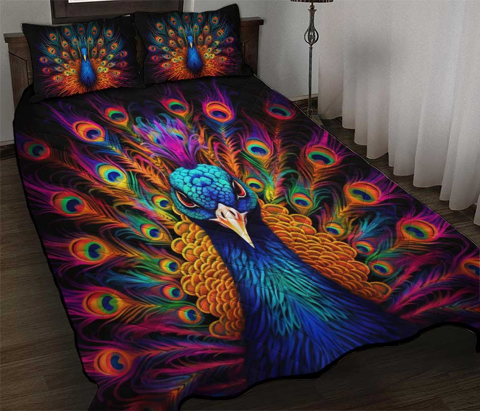 Peacock Print Quilt Set for Cozy Bedroom Decor and Comfort - AnimeBape