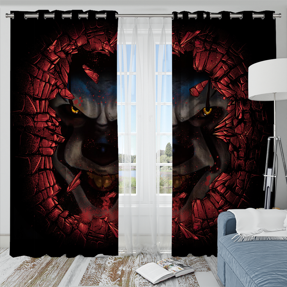 Pennywise It Horror Movie Wall Break Window Curtain - AnimeBape