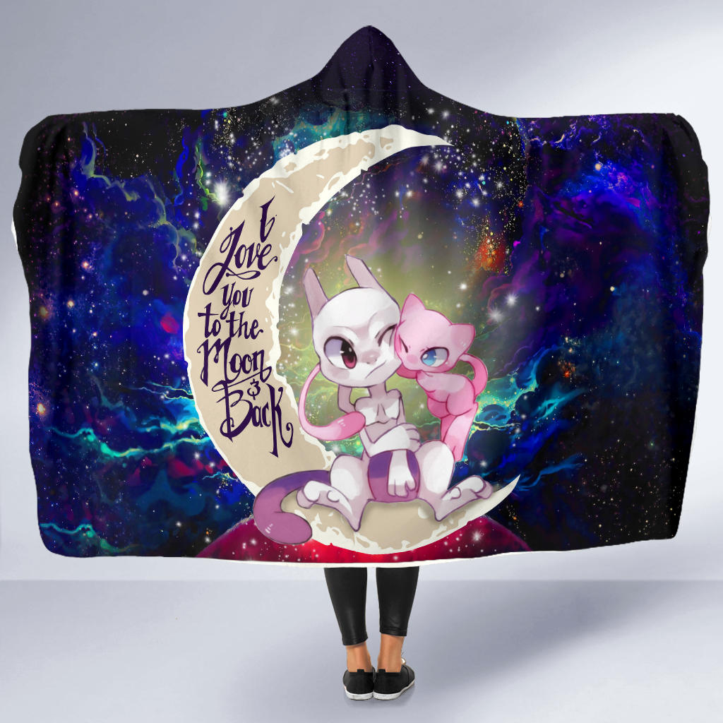 Mew Mewtwo Pokemon Love You To The Moon Galaxy Hooded Blanket - AnimeBape