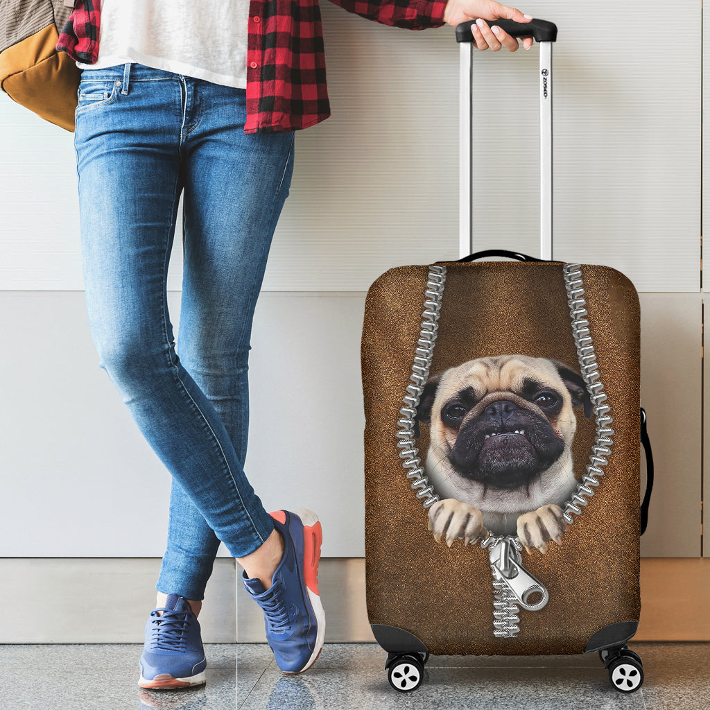 Cute Pug Zipper Suitcase Protector Luggage Cover for Travel - AnimeBape