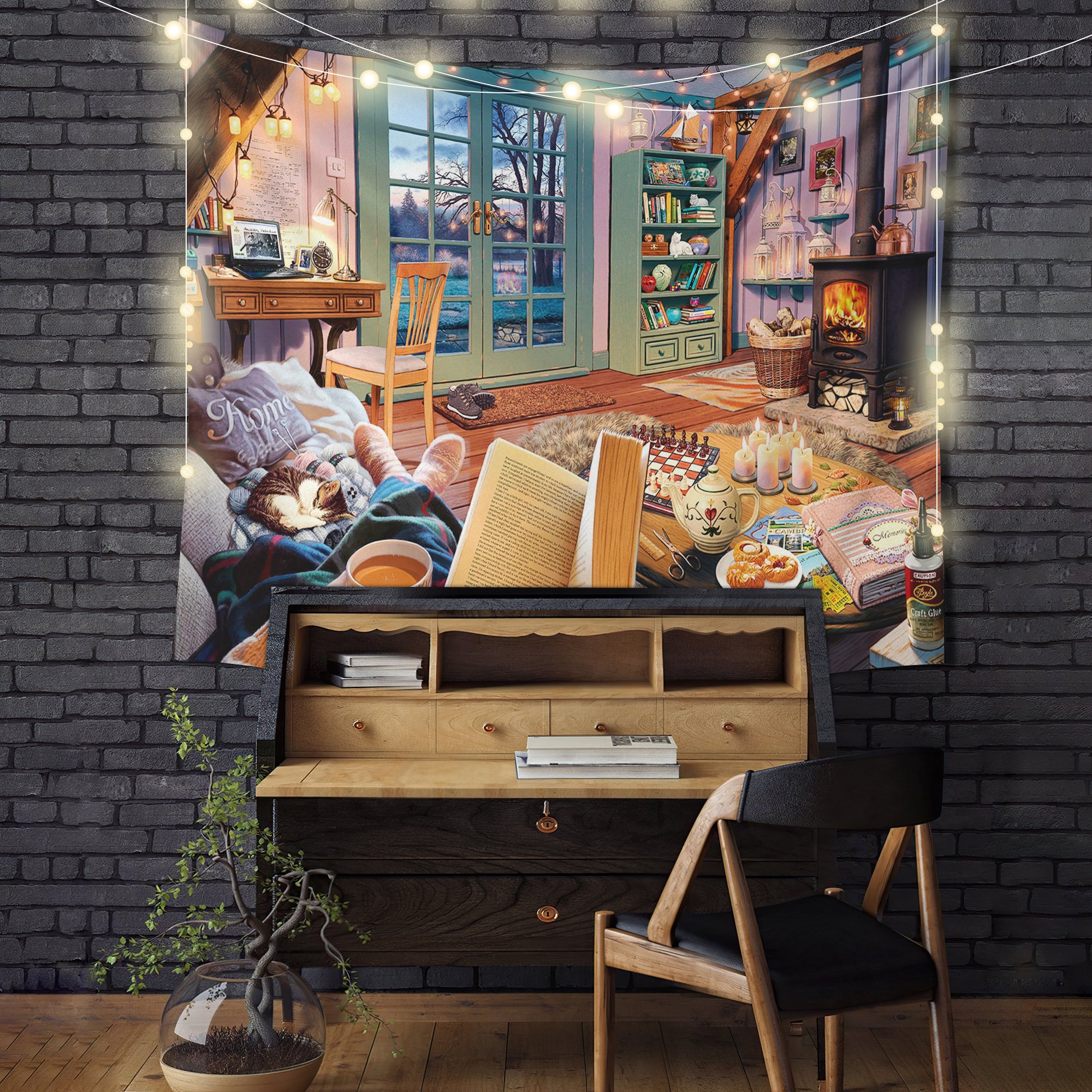 Chill Time Reading Book Tapestry for Cozy Room Decor - AnimeBape