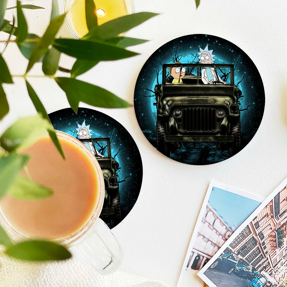 Funny Rick and Morty Moonlight Halloween Drink Coasters - AnimeBape