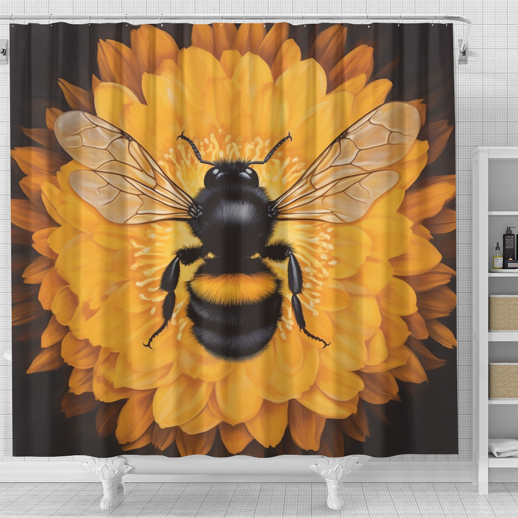 Sunflower Honey Bee Themed Bathroom Decor Shower Curtain - AnimeBape