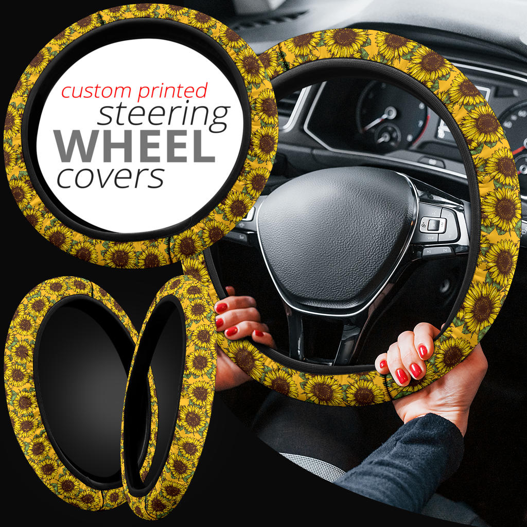 Sunflower Car Steering Wheel Cover Floral Design AnimeBape