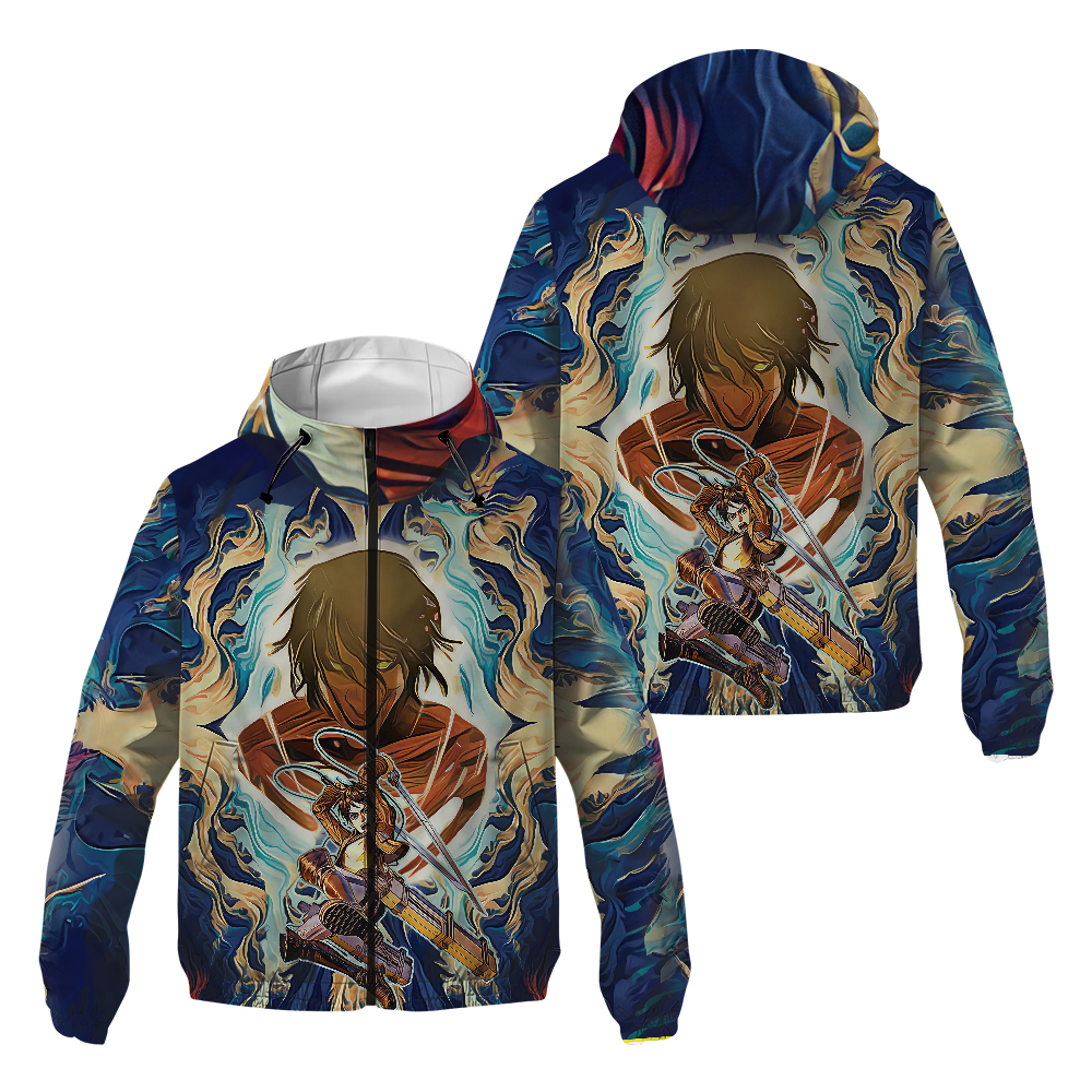 Eren Yeager Trippy Attack on Titan Windbreaker Jacket - AnimeBape