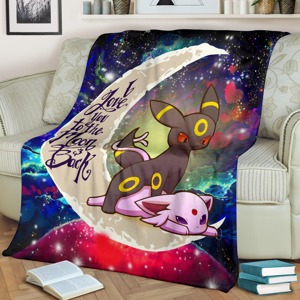 Umbreon Espeon Eevee Galaxy Blanket - Love You To The Moon - AnimeBape