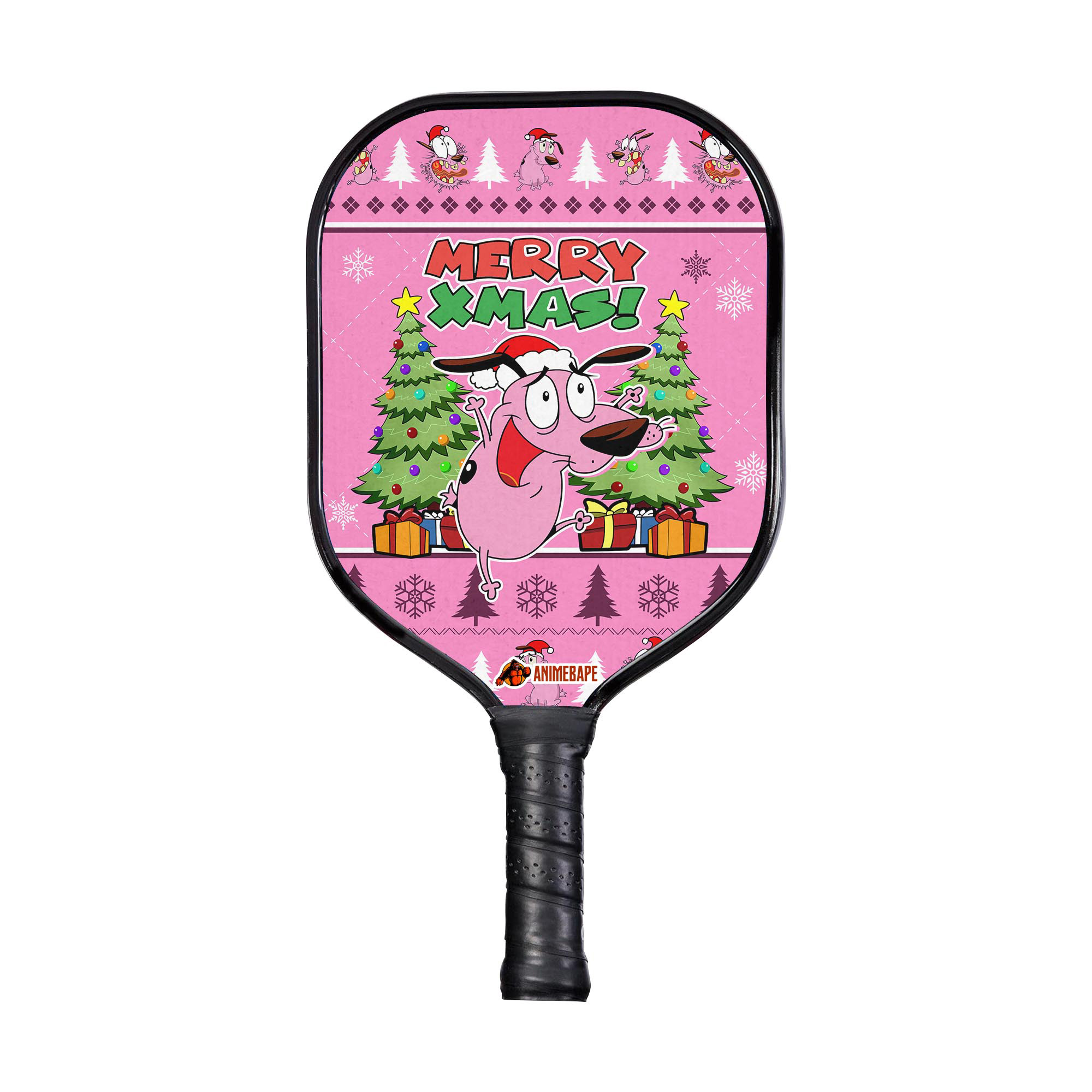 Custom Merry Xmas Courage The Cowardly Dog Pickleball Paddle - AnimeBape