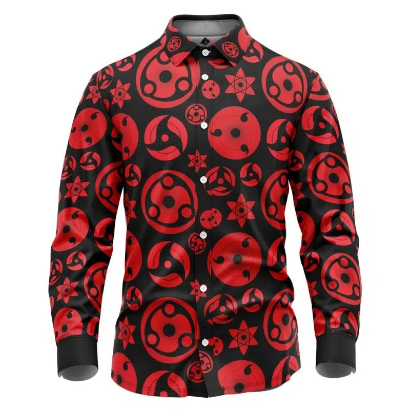 Sharingan Shippuden v1 Naruto Long Sleeve Button Up Shirt - AnimeBape