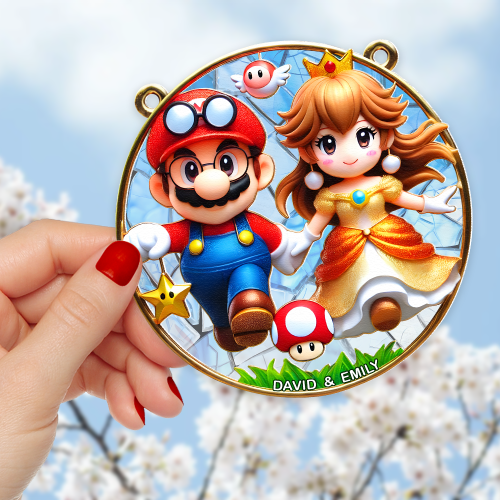 Personalized Mario Princess Peach Suncatcher for Couples Custom Name ...